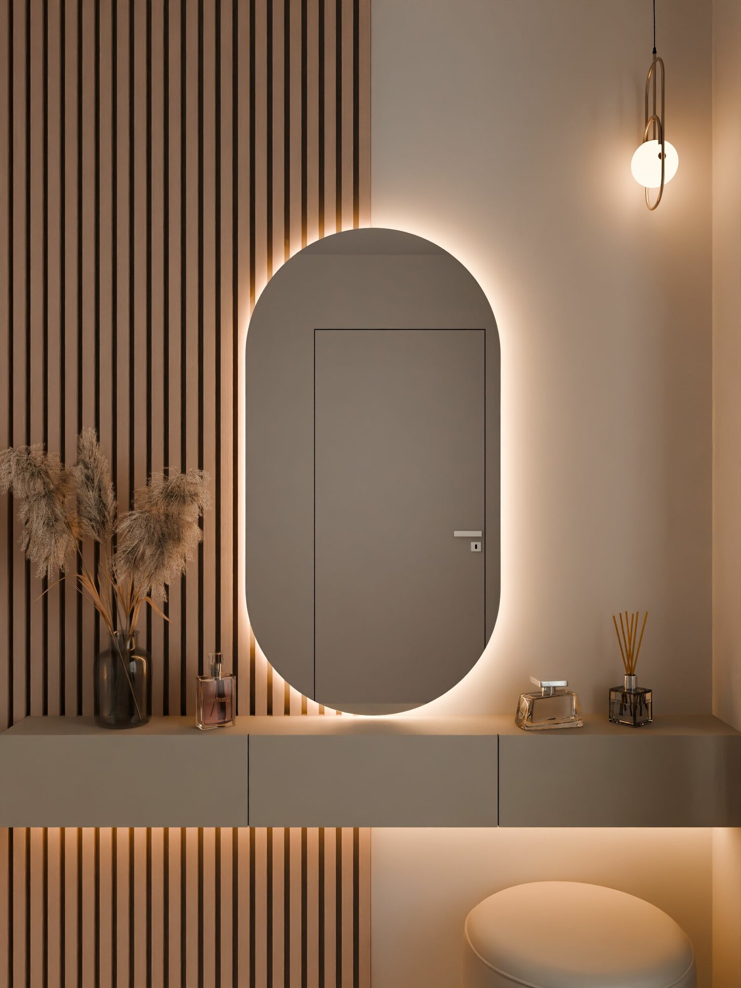 Зеркало настенное 110х60 см. теплый свет 3000К овальное с подсветкой М6 MOONRISE