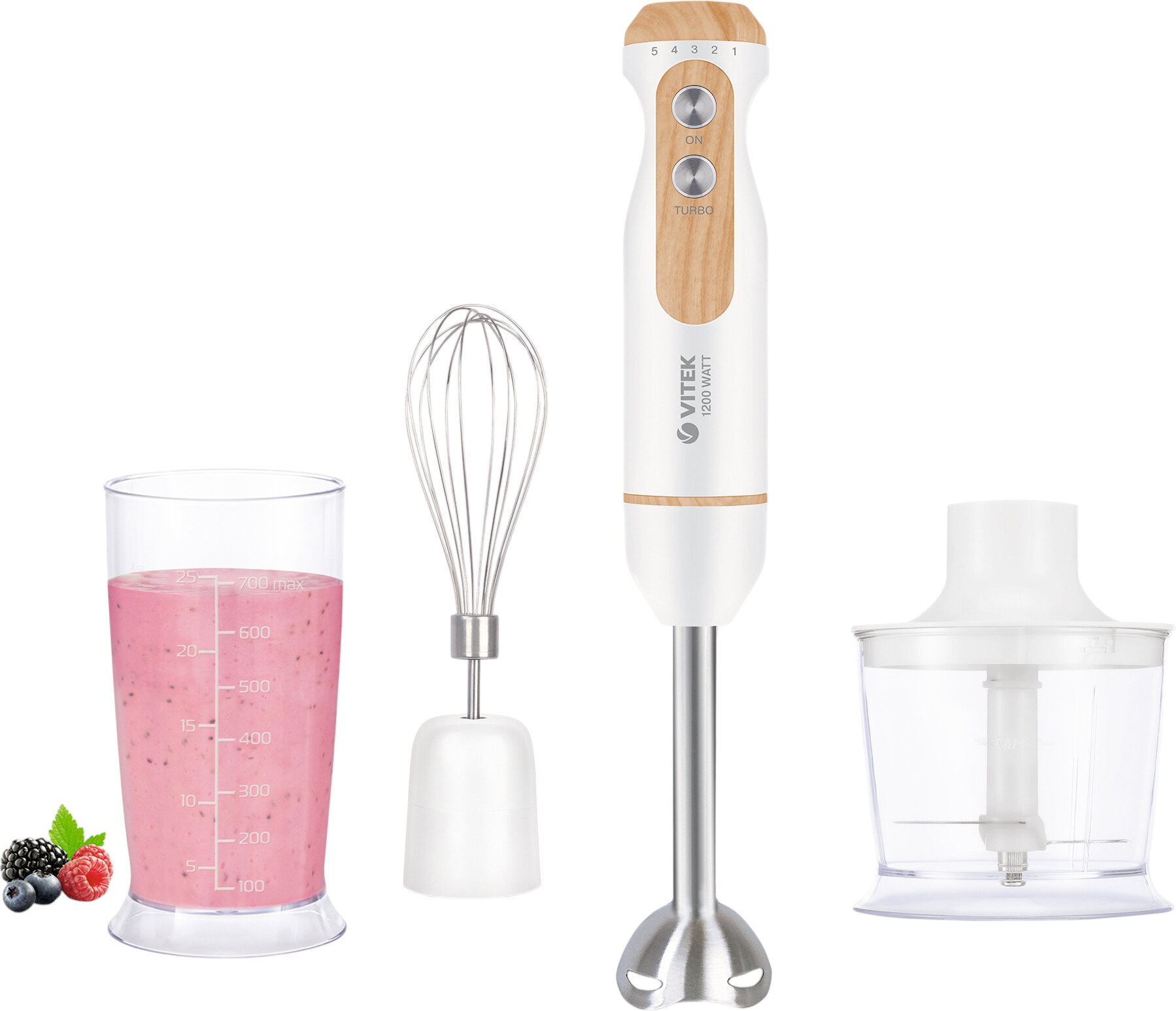 Блендер VITEK VT-3000, мощность 1200Вт, 500мл чаша, 700мл стакан, бело-золотой