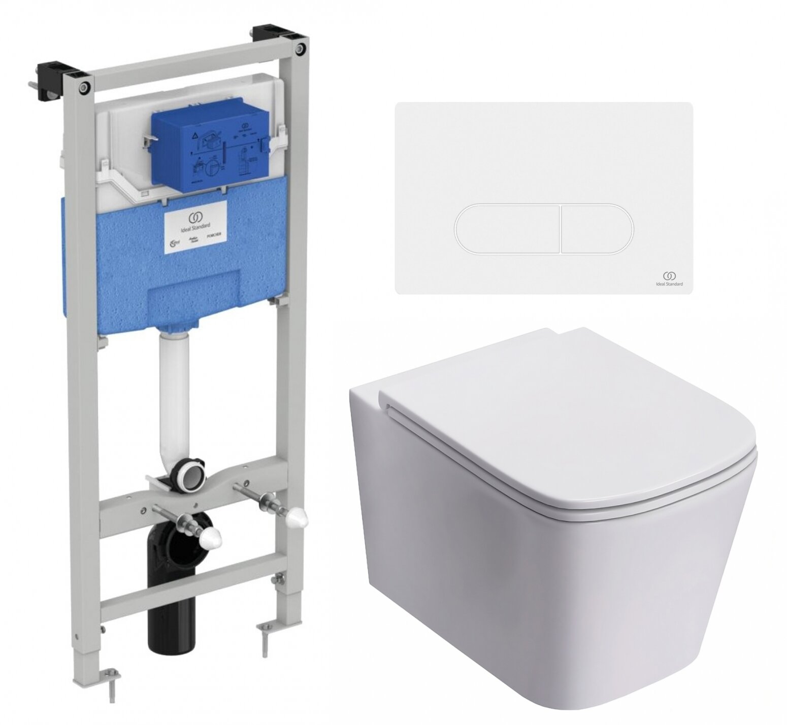 Комплект 3 в 1 инсталляция Ideal Standard + Унитаз подвесной Lorne Lambro LN5007504 + кнопка белая