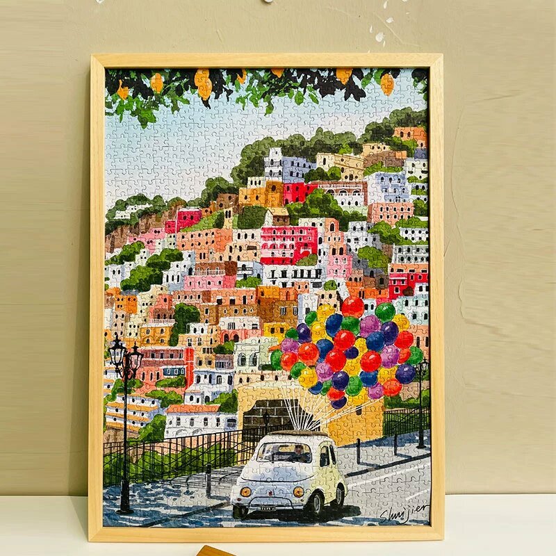 KORS Original головоломка Amalfi Holiday с натуральным деревянным рамкой, включает органическое стекло и клей