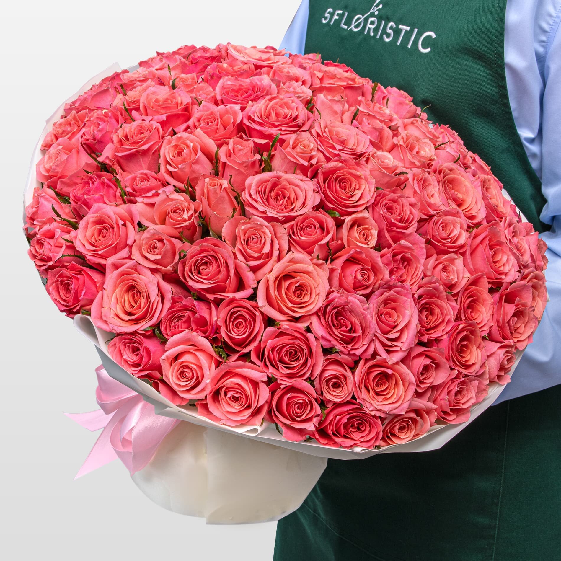 Букет розовых Роз Кения 40 см 101 шт Цветущий Коралл