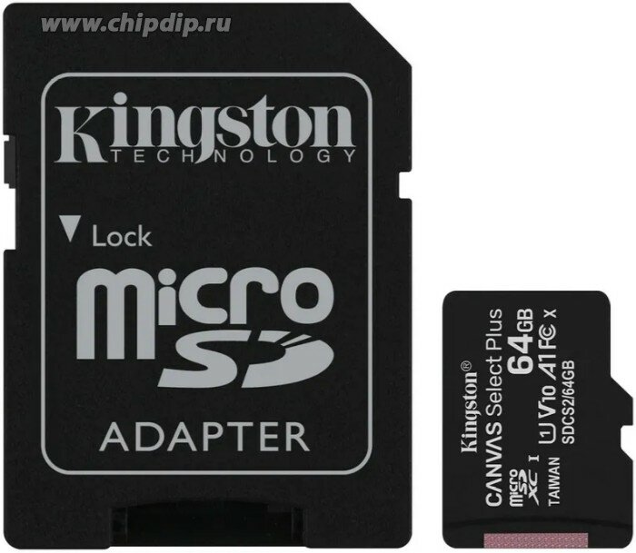Флеш карта microSDXC 64GB Kingston SDCS3/64GB Canvas Select Plus V10 A1 + adapter