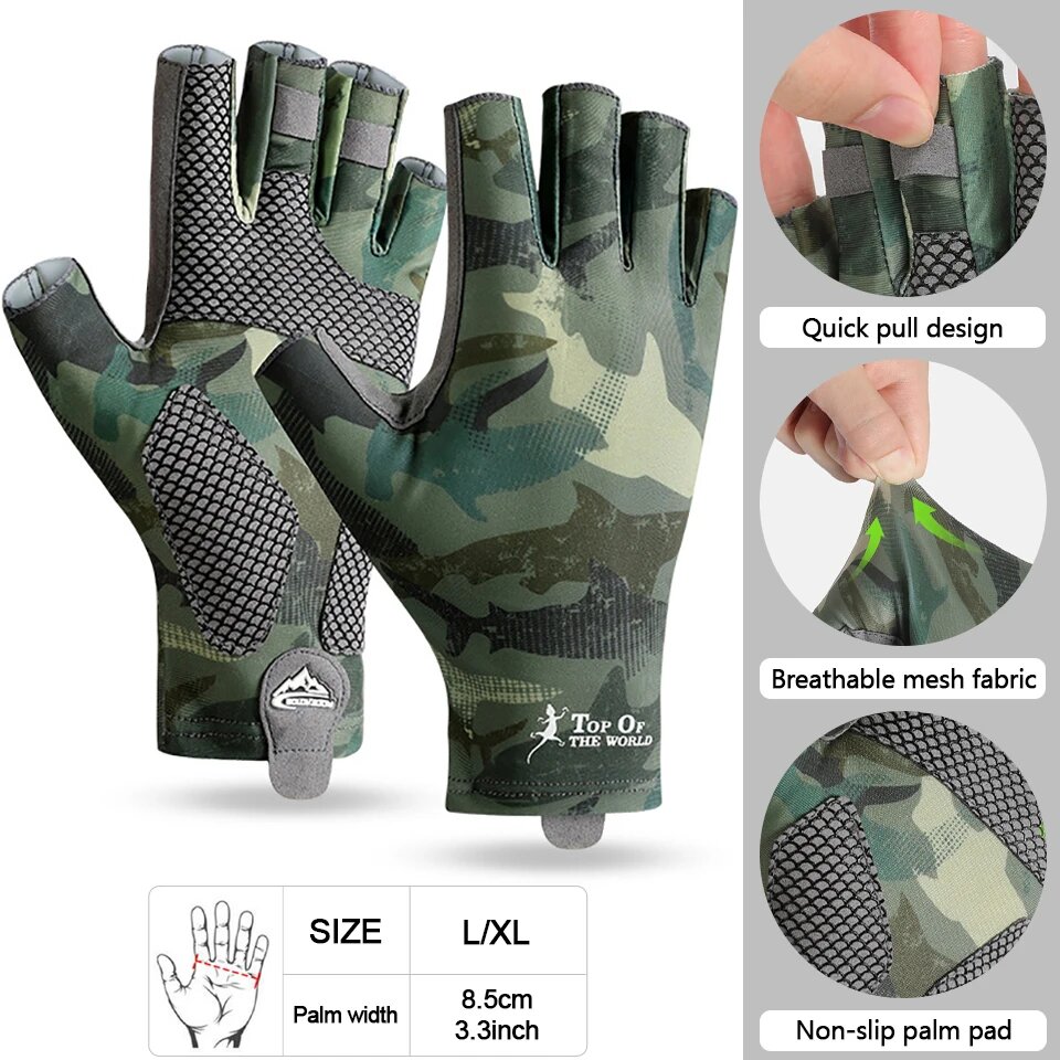 Перчатки GOBYGO, 1 Пара, Противоскользящие, Для Рыбалки, Без Пальцев, Солнцезащитные, Из Ледяного Шелка, Дышащие