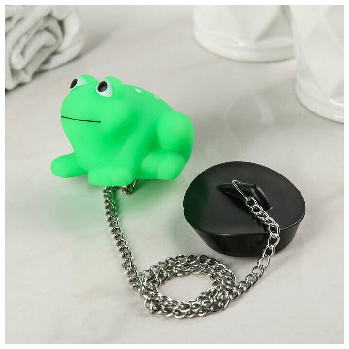 Пробка для ванны с игрушкой Доляна "Лягушка", d-5 см (внутренний d-4,3 см), цепочка 40 см