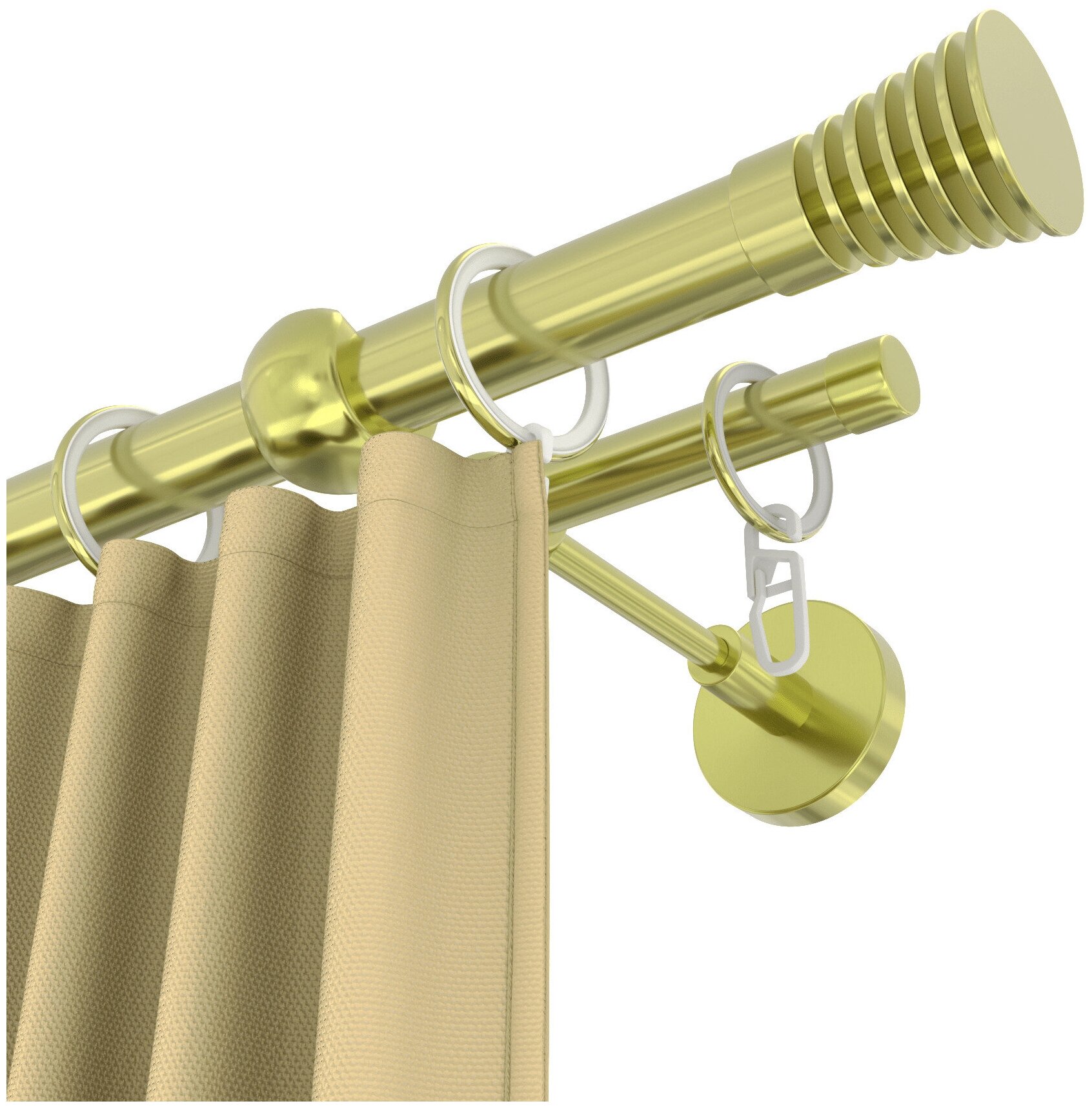 Карниз двухрядный 240 см латунь наконечник Конус Скан D20 и 16 мм Уют ОСТ, Единой длины