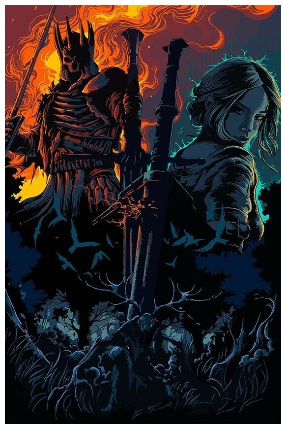 Картина по номерам на холсте игра Ведьмак (Геральт, Цири, Дикая охота) - 8202 В 60x40