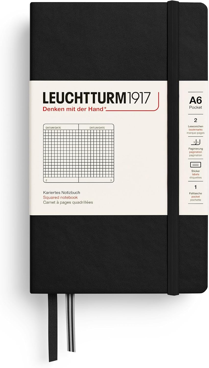 Блокнот Leuchtturm1917 формат А6, в клетку, 187 страниц, цвет Black