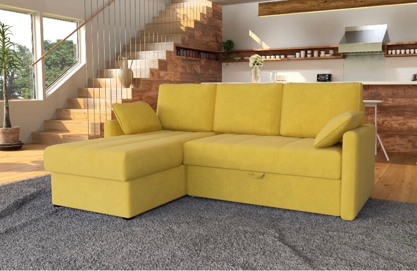 Диван угловой DiHall "Римини", велюровая обивка, цвет желтый, с ящиком для белья