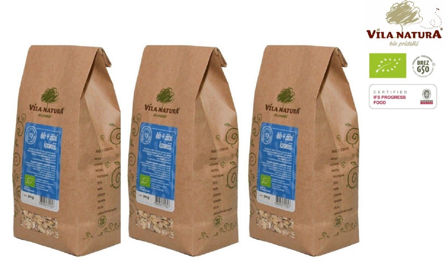 Хлопья микс 4 злаков био (овес/спельта/рожь/ячмень) Vila Natura Словения 3х500г