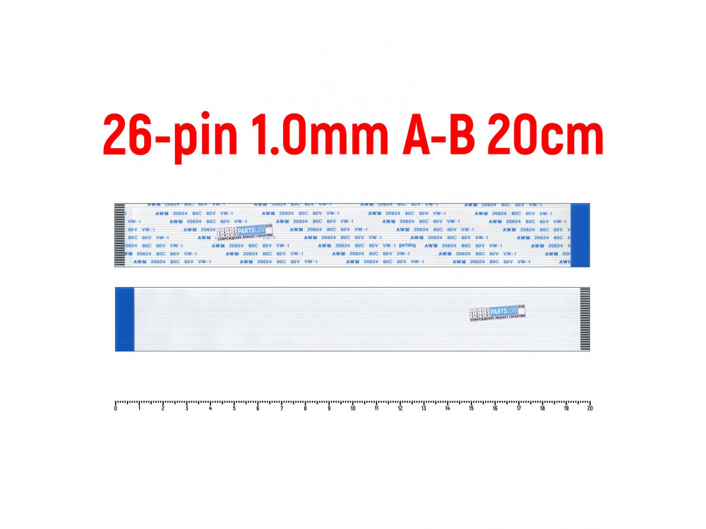 Шлейф FFC 26-pin Шаг 1.0mm Длина 20cm Обратный A-B AWM 20624 80C 60V VW-1