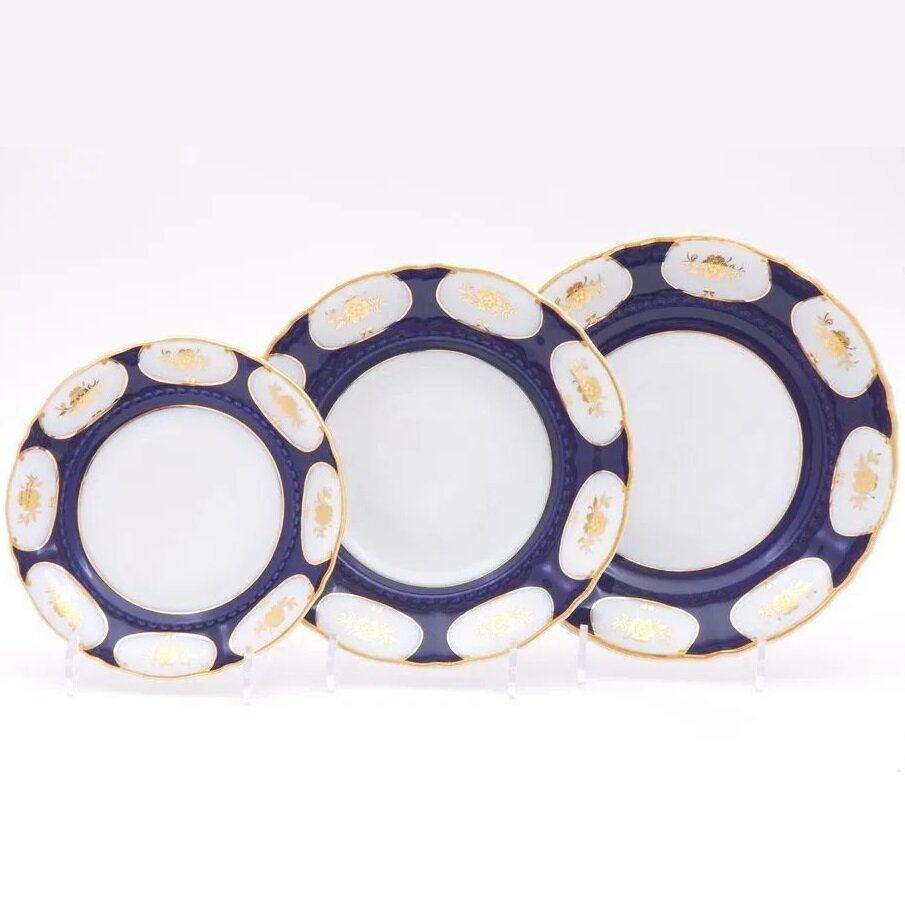 Набор из 18 тарелок Leander Sonata Kobalt + Zlatá Květina 07160119-0443
