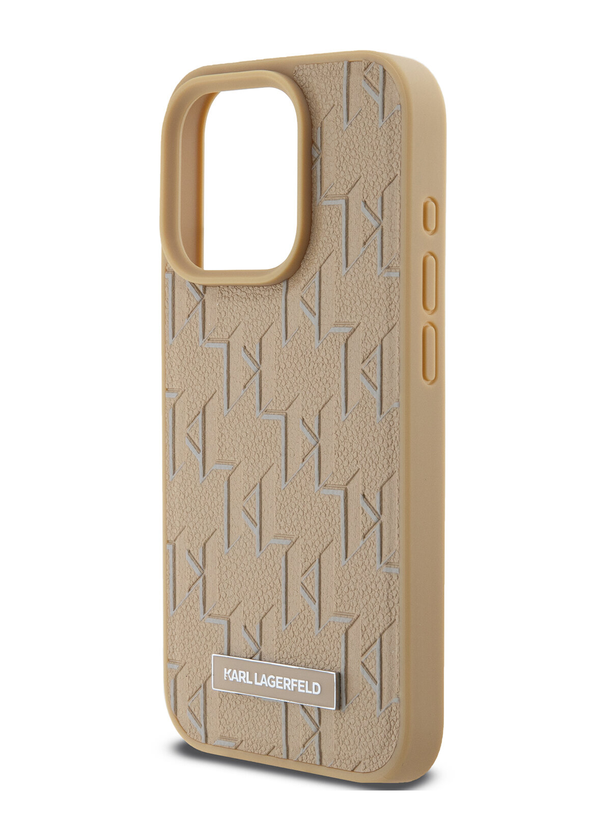 Lagerfeld для iPhone 15 Pro Max чехол PU Monogram & Metal Camera frame Hard Beige (MagSafe)