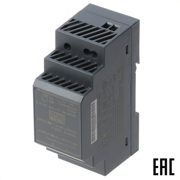 Блок питания HDR-30-24 1ф выход 24В постоянного тока 1,5А стабилизированный (Mean Well) (2 шт. в наборе)