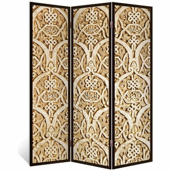 Ширма перегородка Декор Депо для комнаты деревянная "Шоколадное золото" двухсторонняя с картинкой (абстр) 3 створки венге 176х140 см 11 кг