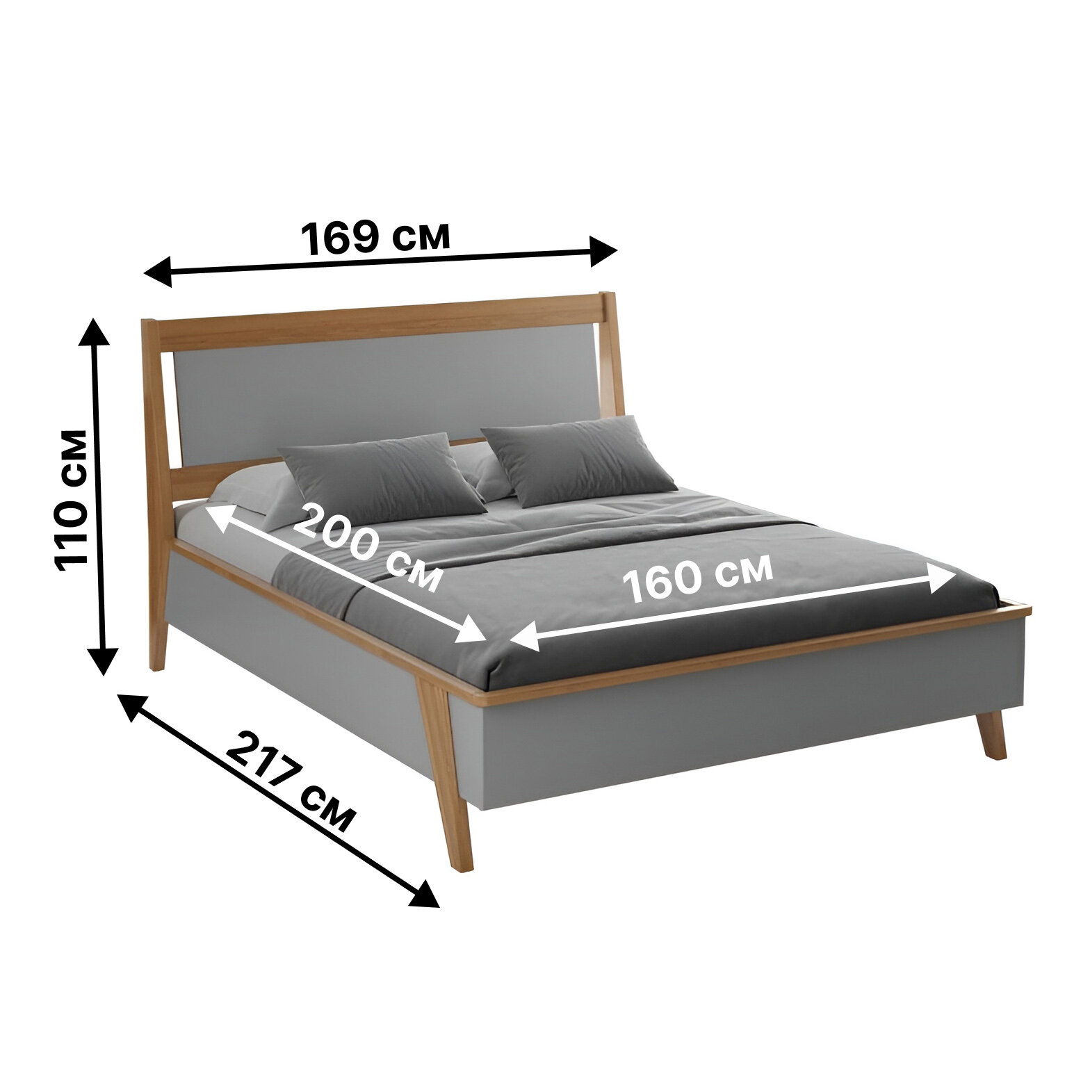 Кровать двуспальная Винтаж 160х200 Серый Лак/Браун без изножья