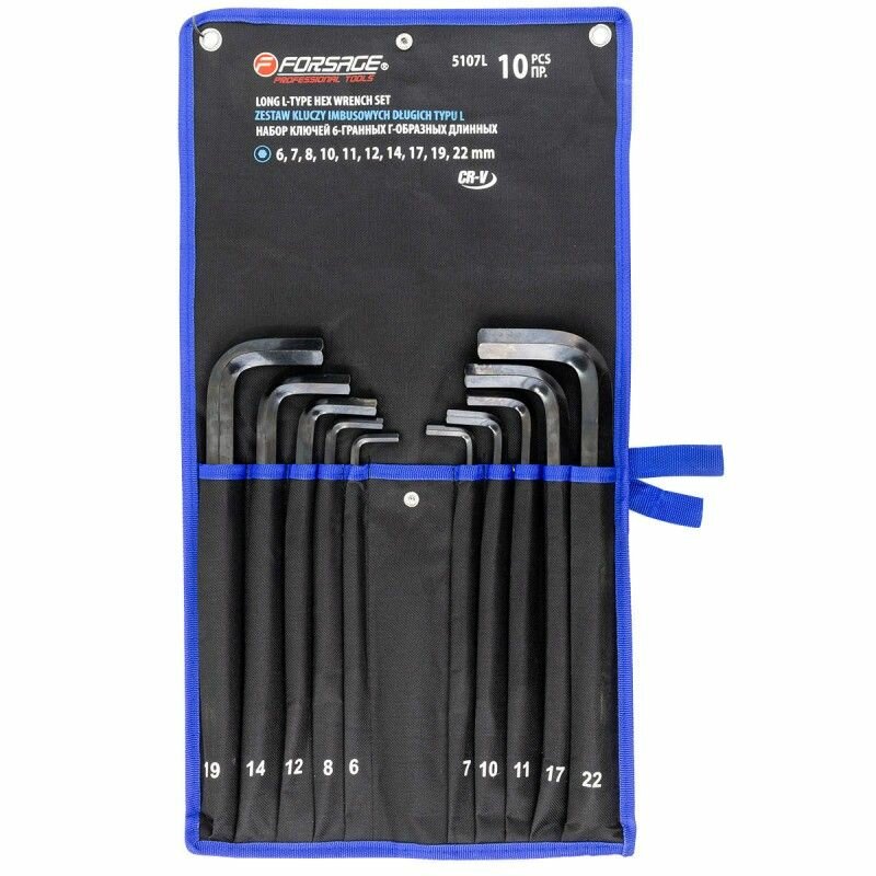 Набор ключей 6-гранных Г-образных длинных 10 предметов, на полотне Forsage