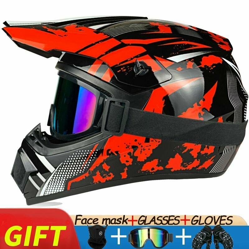 Шлем для картинга и мотокросса DOT (ABS) для детей и взрослых, с вентиляцией и съемной хлопковой подкладкой, в комплекте очки и перчатки