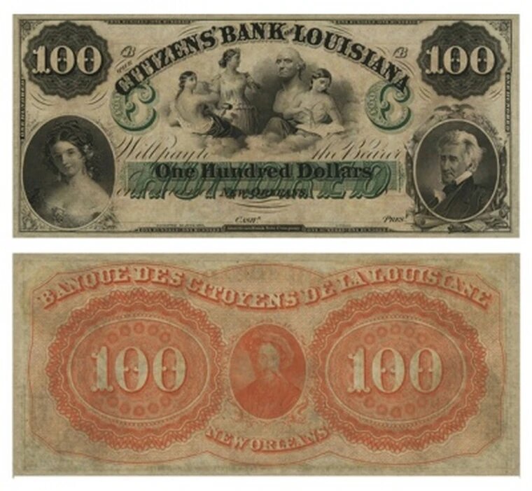 100 долларов 1864 США банк Луизиана, сувенирная копия, банкноты и купюры редкие коллекционные