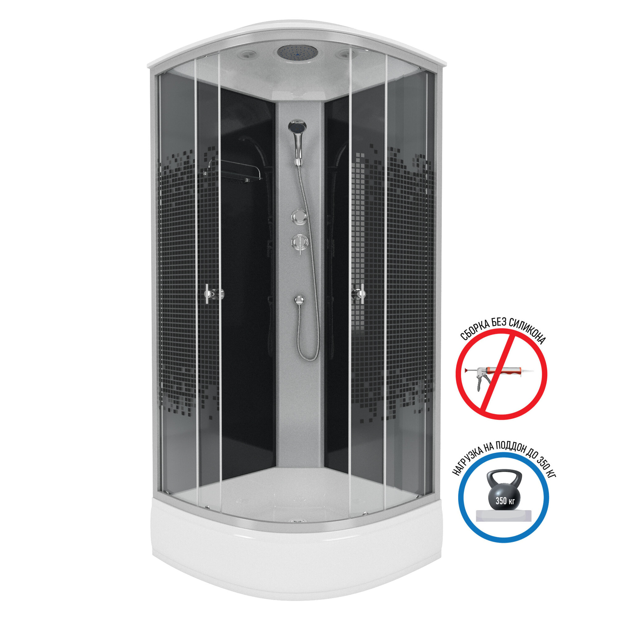 Душевая кабина Niagara Eco NG-3504-14BLACK (90х90х215) средний поддон(26см), стекло мозаика,4 места