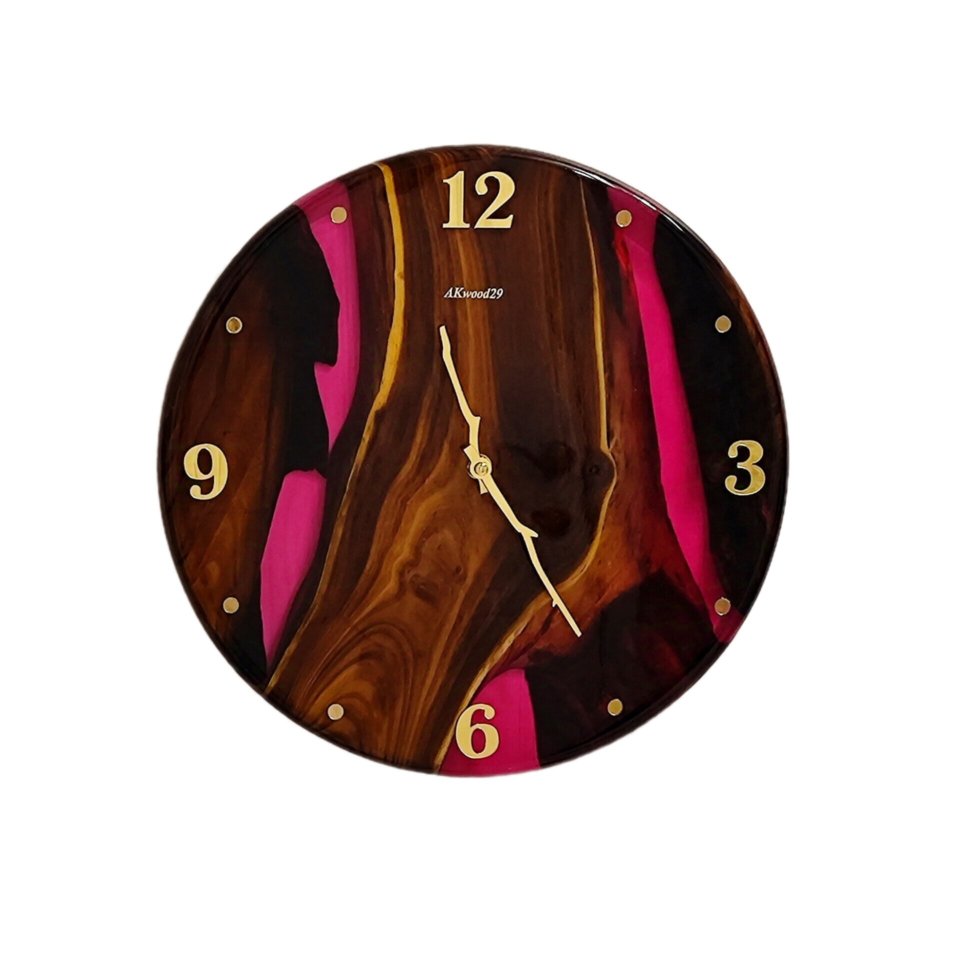 Настенные часы "Олива кунцит", эпоксидная смола и дерево, ручной работы, 35*35 см