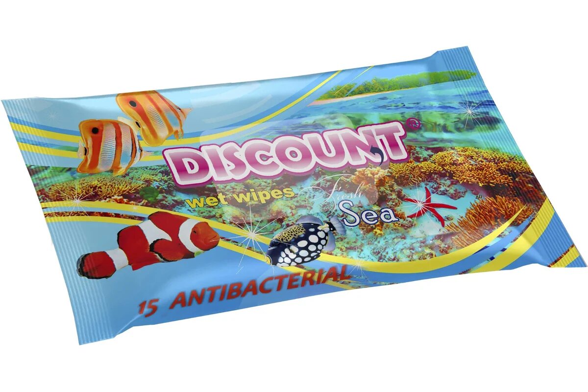 Discount влажные салфетки 15 шт с ароматом морской свежести для дома и путешествий