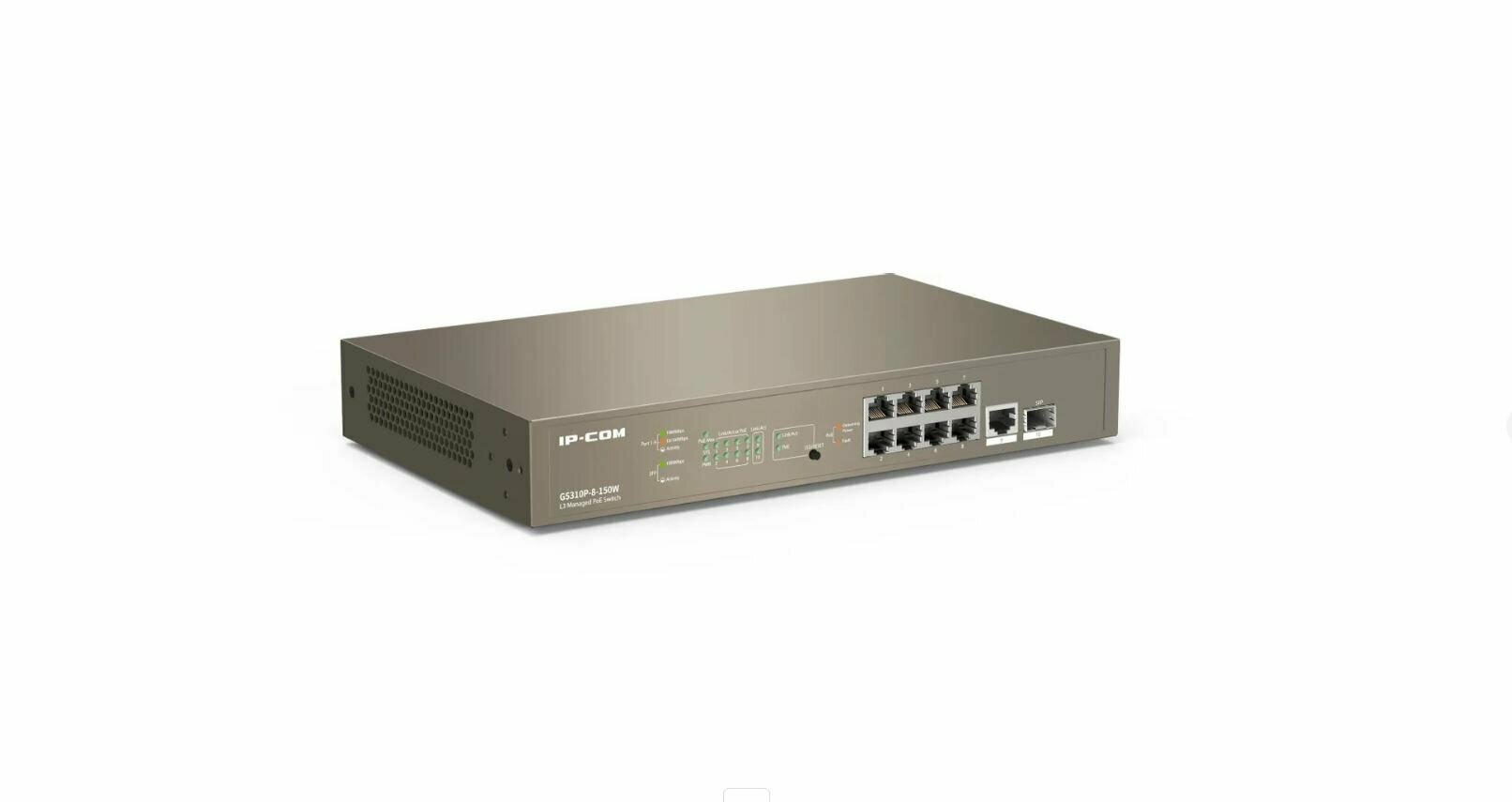 IP-COM G5310P-8-150W Управляемый PoE гигабитный коммутатор L3, 8PoE портов, 1 Uplink, 1 SFP