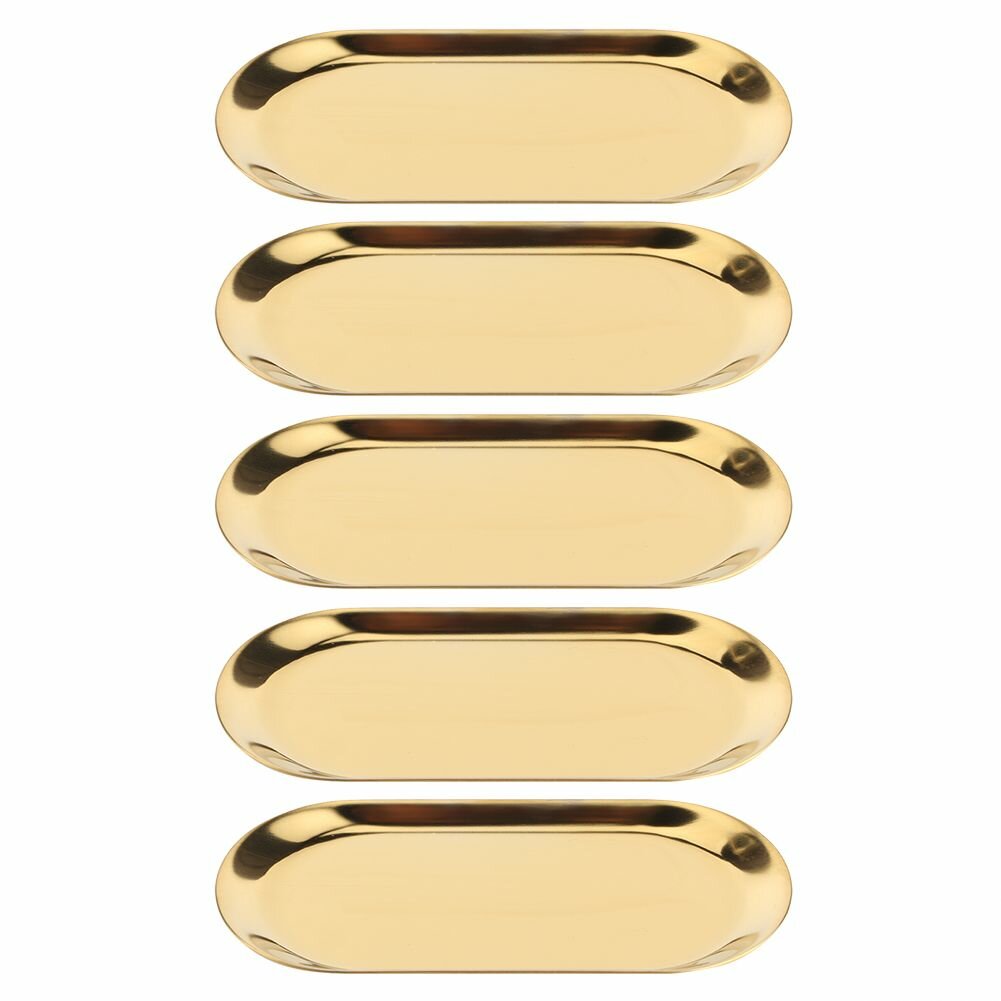 5 шт. Стальной овальный поднос для полотенец, ювелирных изделий и косметики, серебристый, 17,9x8,3 см