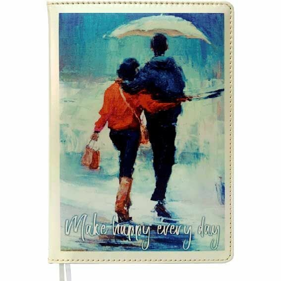 Ежедневник н/д А5 160л. deVENTE кож. зам. "Couple with umbrella" 2234477 перламутр, бел. бум.