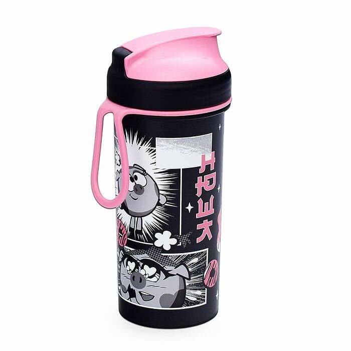 Стакан детский Пластишка с крышкой, петлей и декором "Смешарики" 400 мл, Черный (431335813)