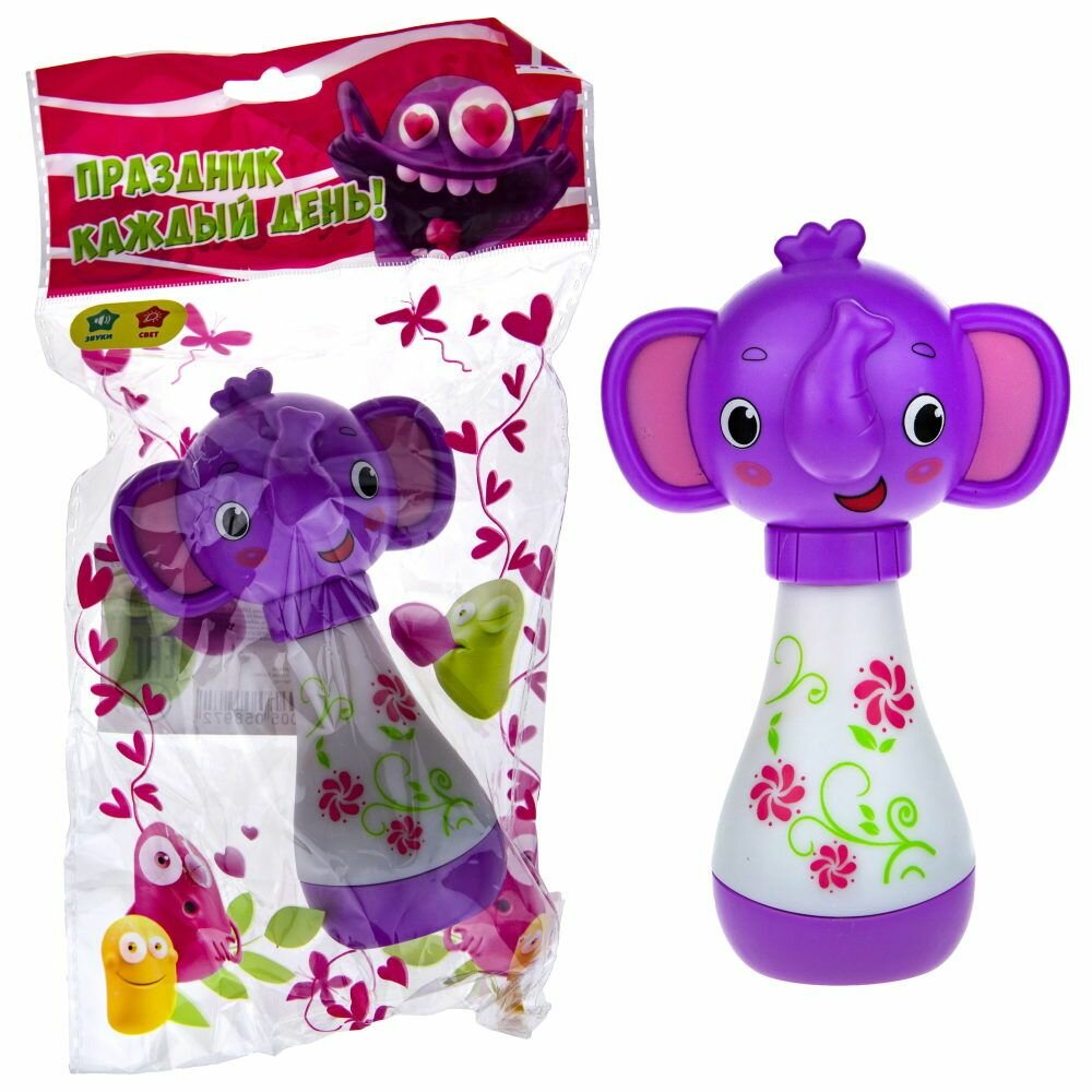 Светящаяся музыкальная игрушка 1Toy Слоненок, свет, звук в пакете, 14,5х5х23 см (200505863)