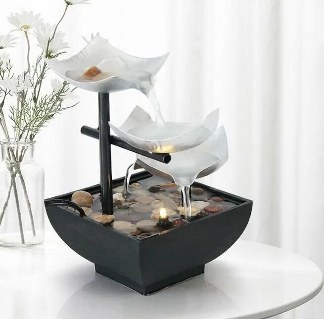 Фонтан для дома "Без бренда", подсветка, белый и черный цвет