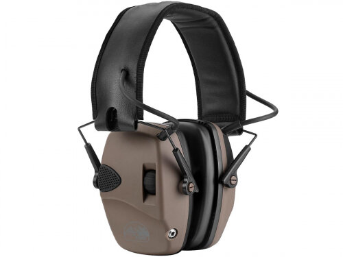 Наушники активные Shottime 32 стрелковые, NRR 23dB, оголовье экокожа, амбушюры поролоновые, Tan, 270г