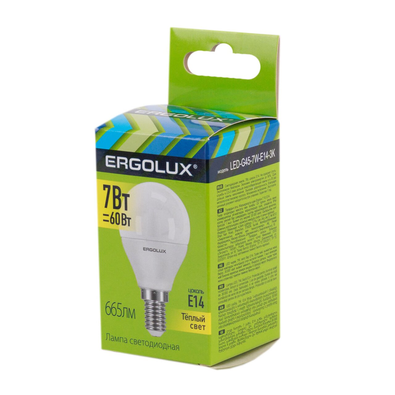 ERGOLUX LED лампа E14 7Вт 3000K 172-265В шаровидная колба для бытового светильника
