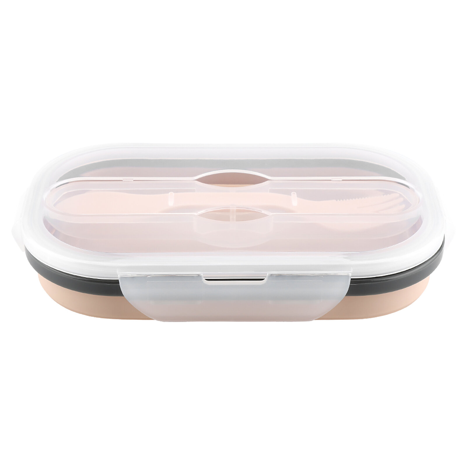 Food Grade Silicone Foldable Lunch Box Portable Rectangle Storage Container (Apricot)
