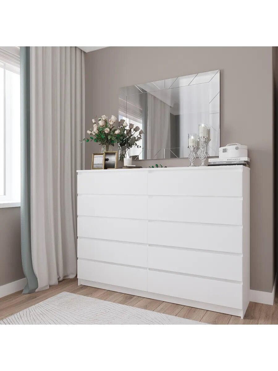 Комод, 10 выдвижных ящиков, шариковые направляющие, цвет белый
