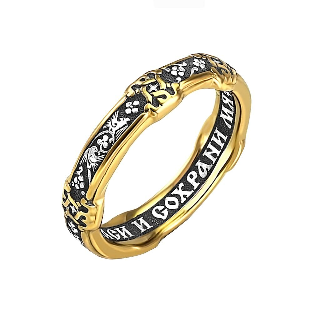 Кольцо, серебро, 925 проба, чернение, золочение