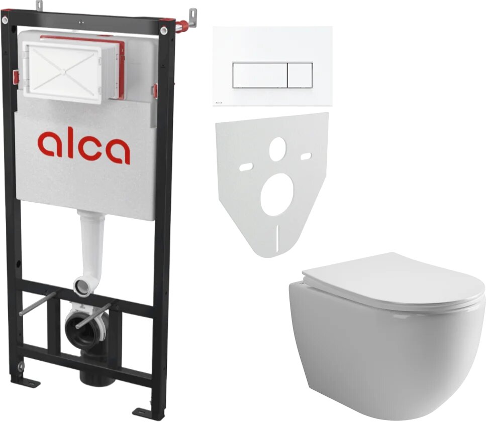 Комплект 2 в 1 Унитаз подвесной Ceramicanova Mia Rimless CN1805 / Инсталляция с кнопкой AlcaPlast AM101/1120-4:1 M570-VE-01 цвет белый