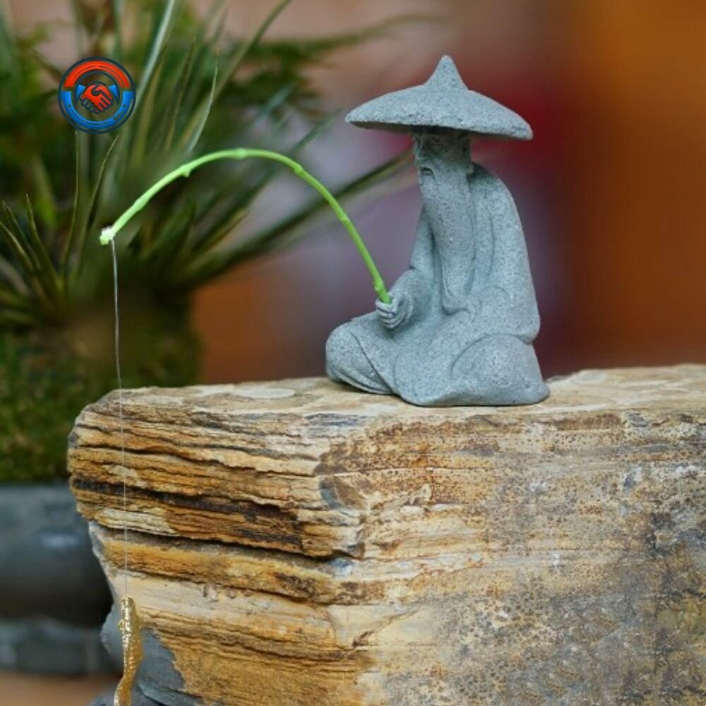 Декоративная мини-фигурка рыбака для аквариума и террариума, искусственный камень, серый цвет, украшение микроландшафта, расслабляющий интерьерный аксессуар