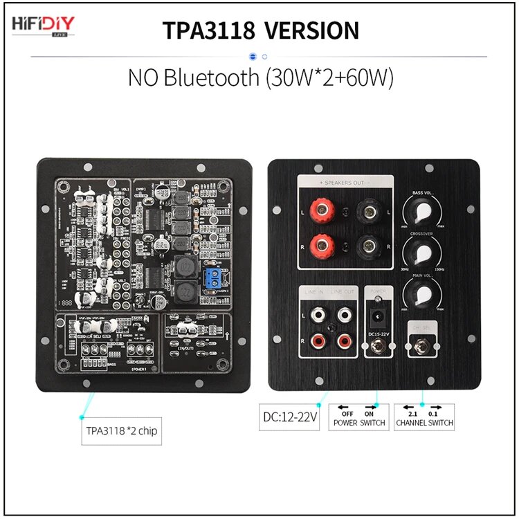 Динамик HIFIDIY TPA3118, 2*30/50 Вт + 60/100 Вт, bluetooth 5, в ассортименте