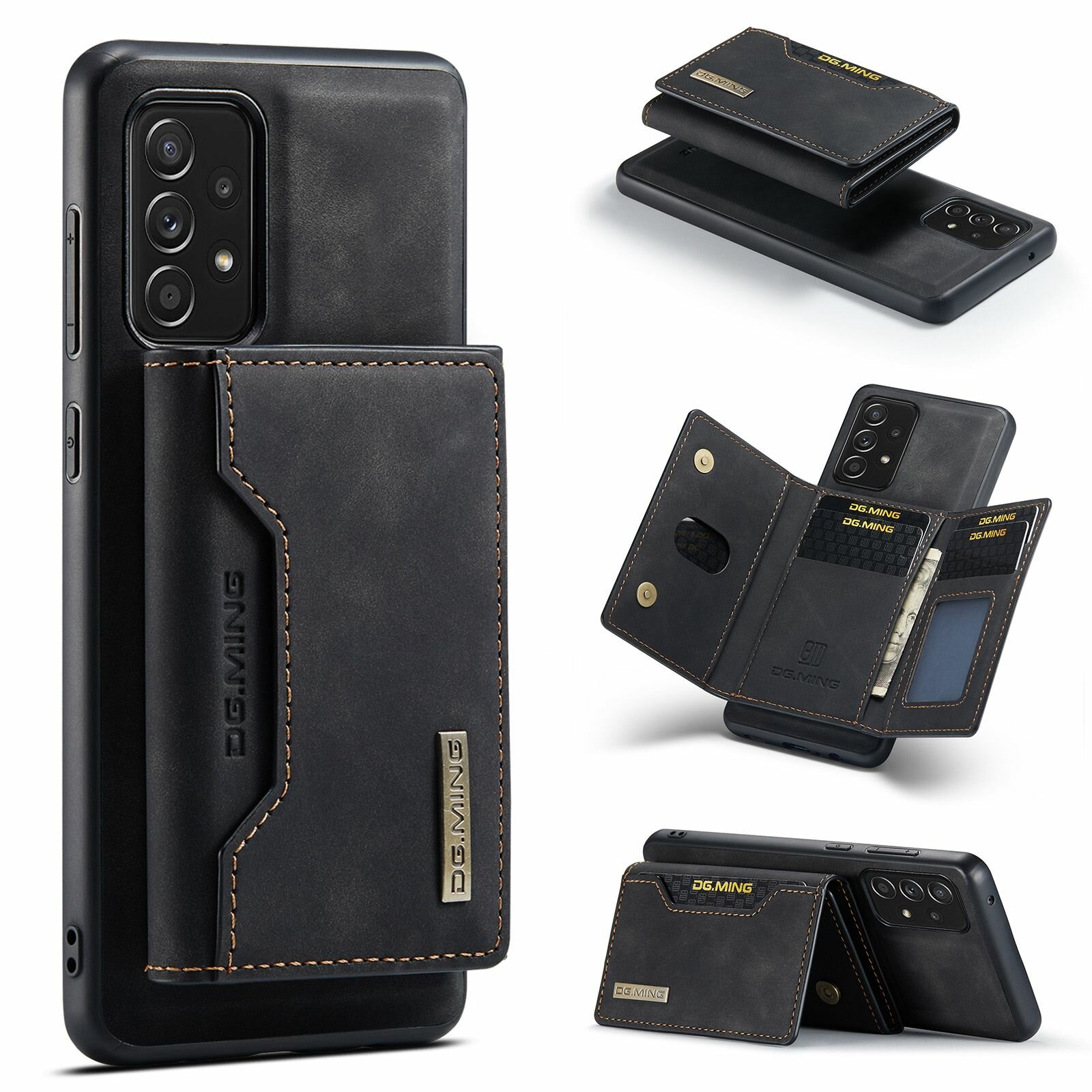 DG.MING Mагнитный кожаный чехол для Samsung Galaxy A52 / A52S (A525 A528) / Самсунг А52 А52s А525 А528 , держатель магнитной карты, 2-в-1 чехол из спилка