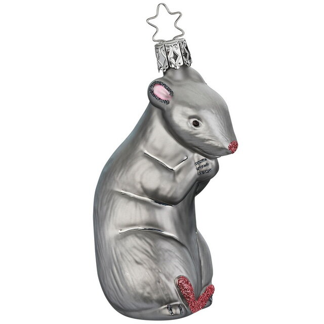 Стеклянная елочная игрушка Мышь Лори 10 см, Inge Glas (Инге Глас), 10049S025