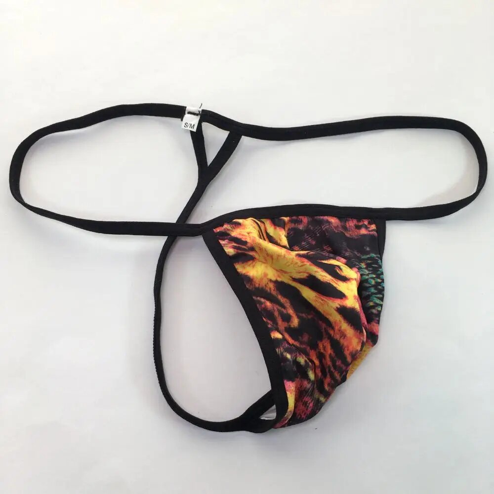 Мужские стринги черные с принтом leopard colorful, L