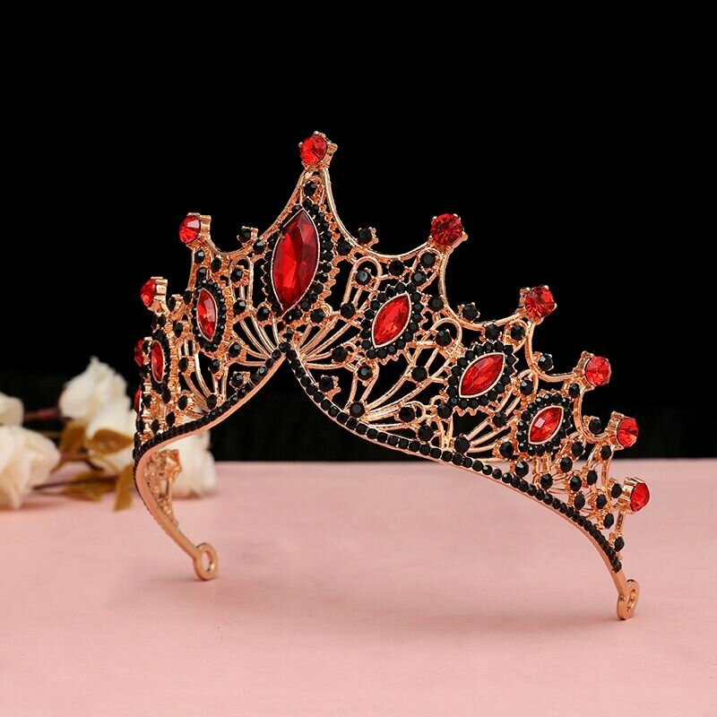 Диадема, корона на голову женская с камнями золотая, диадема на свадьбу, выпускной