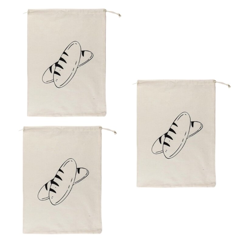 Упаковка из 3 Многоразовых Льняных Мешочков Для Хлеба С Необработанными Карманами На Шнурке Для Хранения Хлеба Фруктов И Овощей