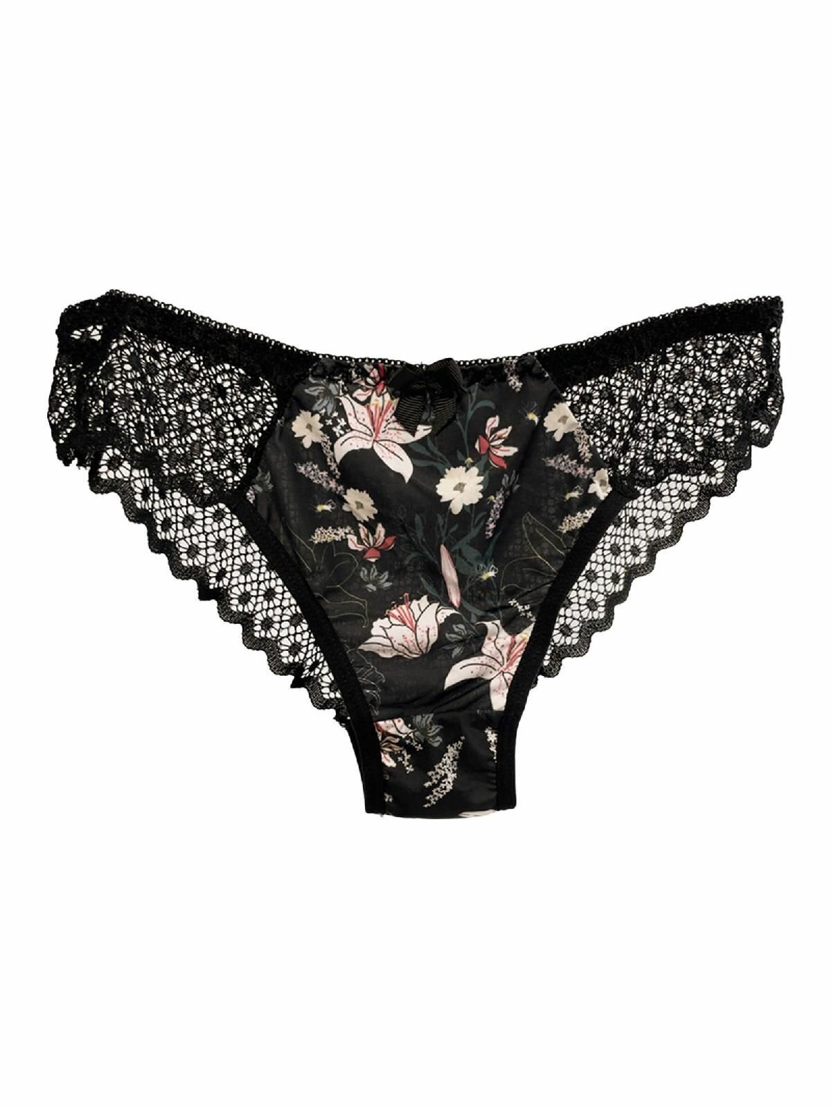 Женские трусики с цветочным принтом, Черный - XXL