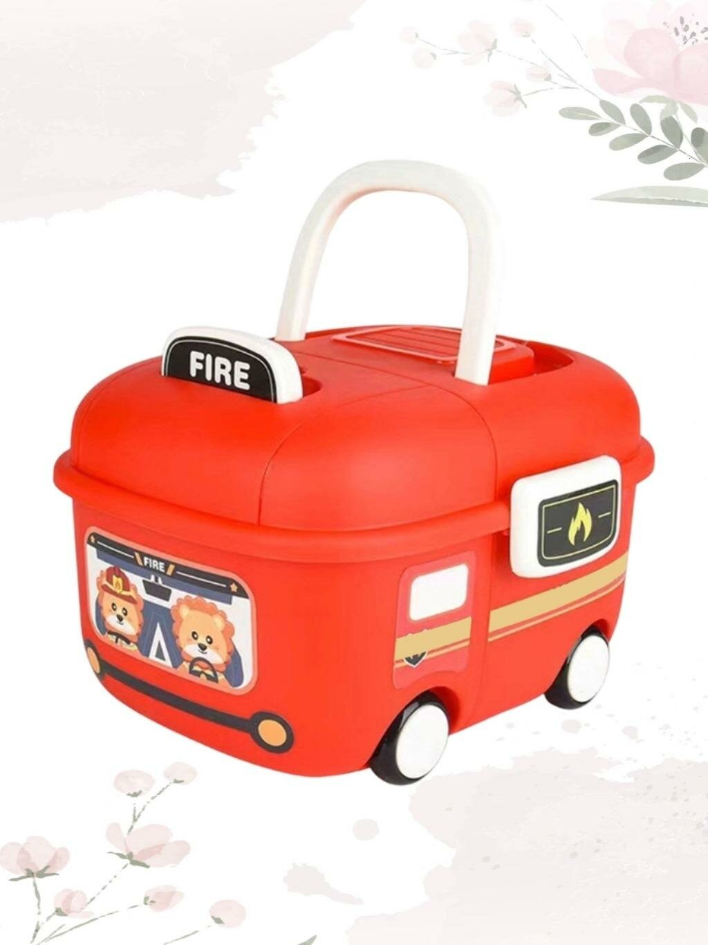 Контейнер для игрушек на колёсиках, красный - средний размер