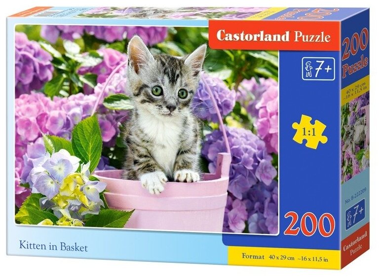 Пазл для детей Castorland 200 деталей: Котенок в корзине