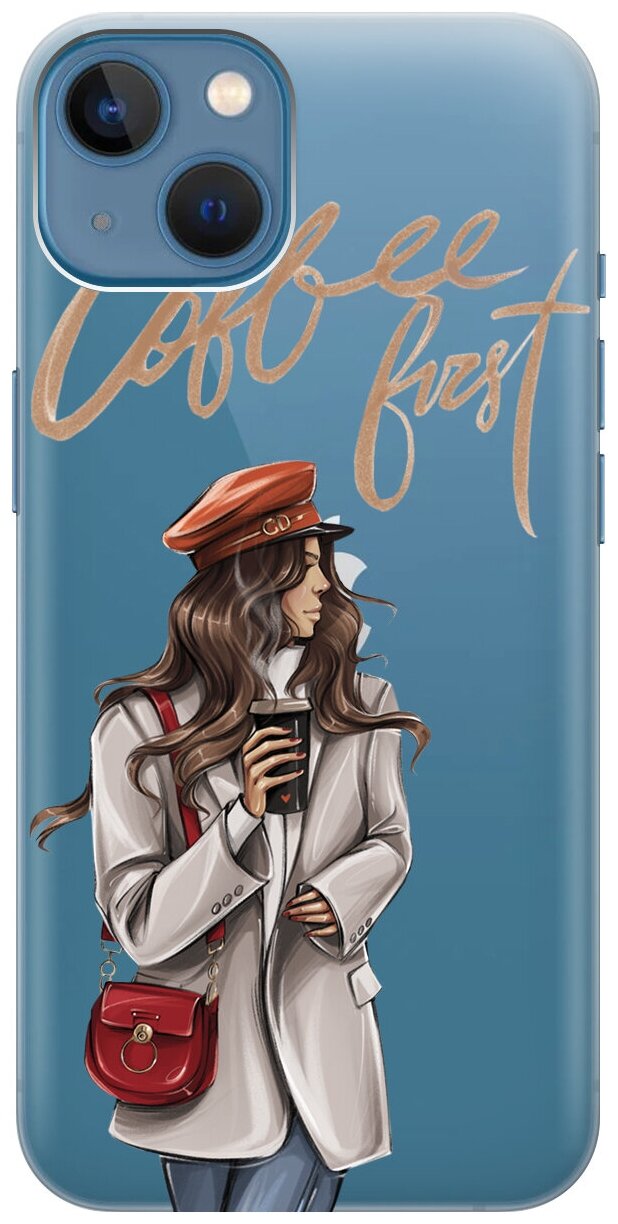 Силиконовый чехол на Apple iPhone 13 / Эпл Айфон 13 с рисунком "Cofee First"