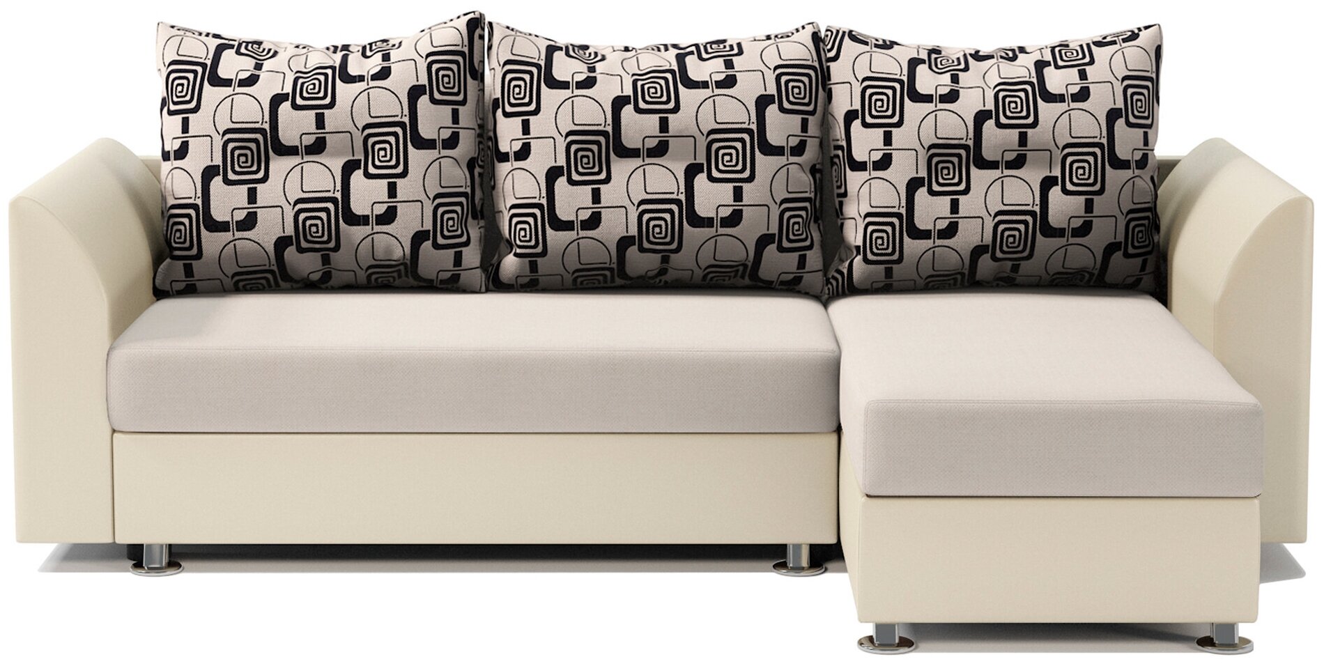 Угловой диван кровать Ария Скала, угол правый, экокожа беж и ромб