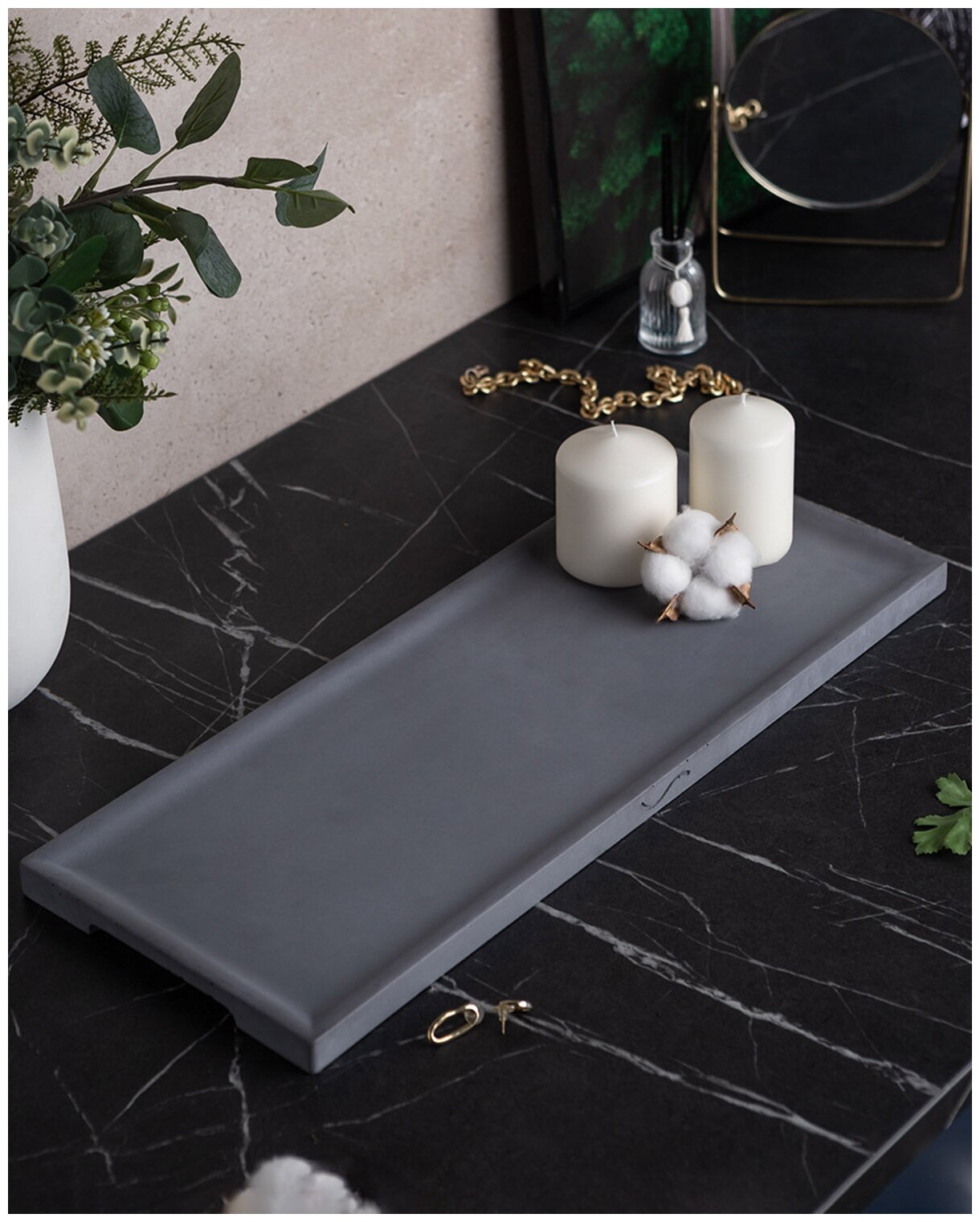 Декоративный поднос MUSKO HOME Dorian Long L, 50x20 см, бетон, темно-серый матовый